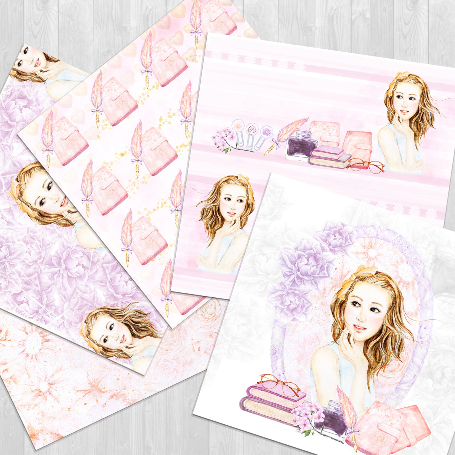 Girl Digital Paper Planer Girl Paper Pack Floral Digital - Etsy
