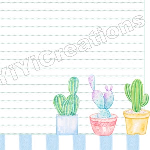 Watercolor Cactus Printable Letter Paper, Cacti Journal, Instant ...
