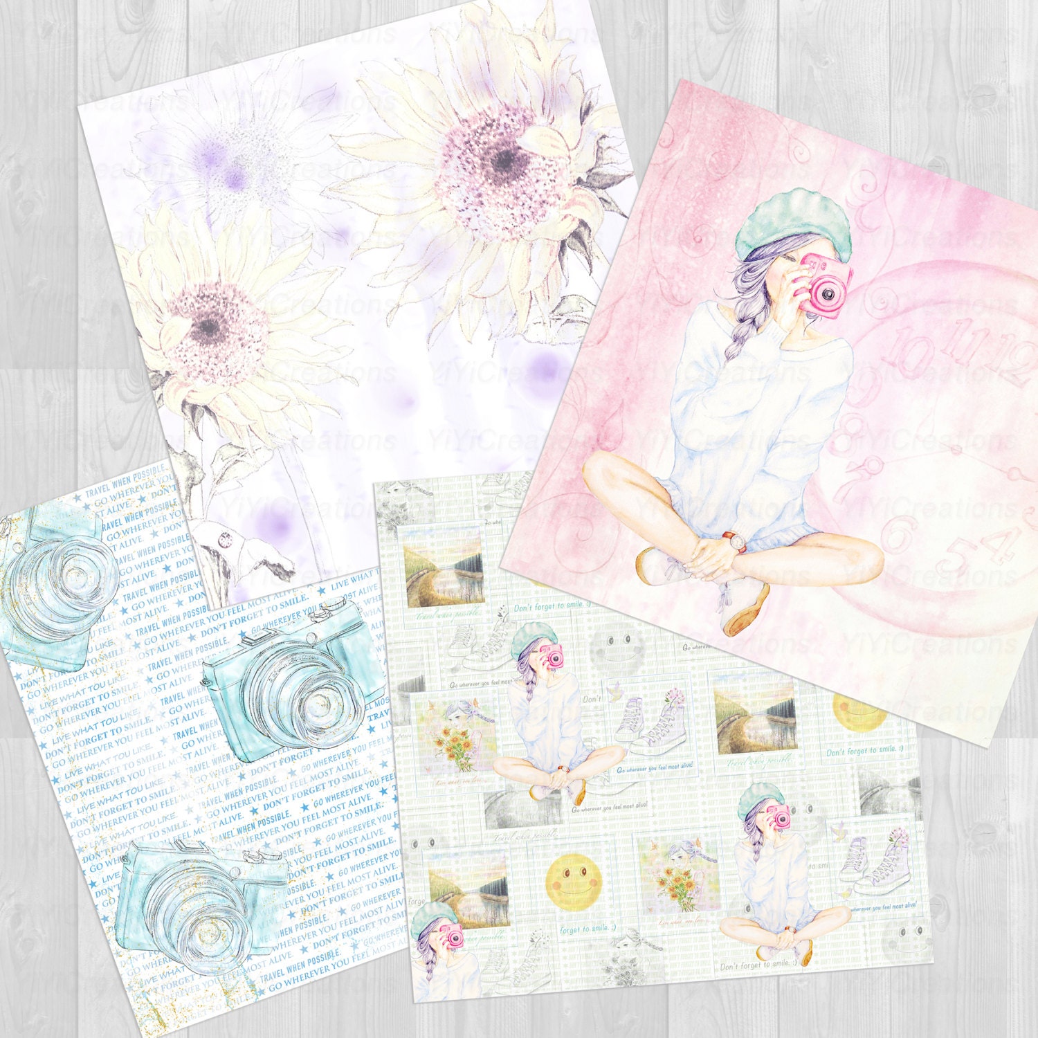 Photographer Girl Digital Paper Pink and Purple Paper Pack - Etsy