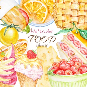 Food and Drink Clipart, Watercolor Fruits Clip Art, Fast Food Printable ...