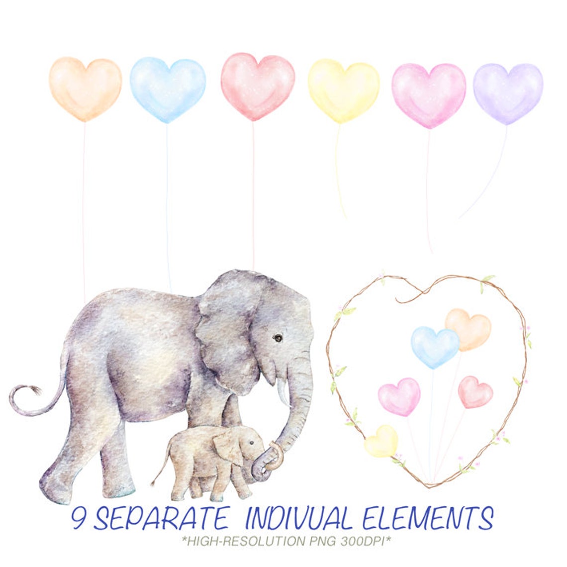Digital Watercolor Elephant Clip Art Hand Painted Safari - Etsy