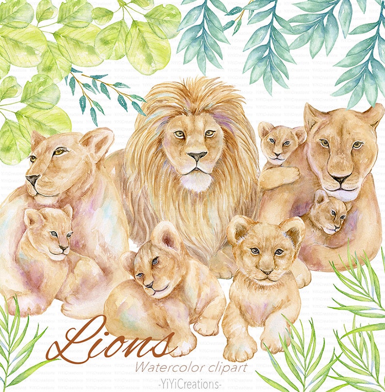 Watercolor Lion Family Clipart, Mother and Babies Printable Art, Safari ...