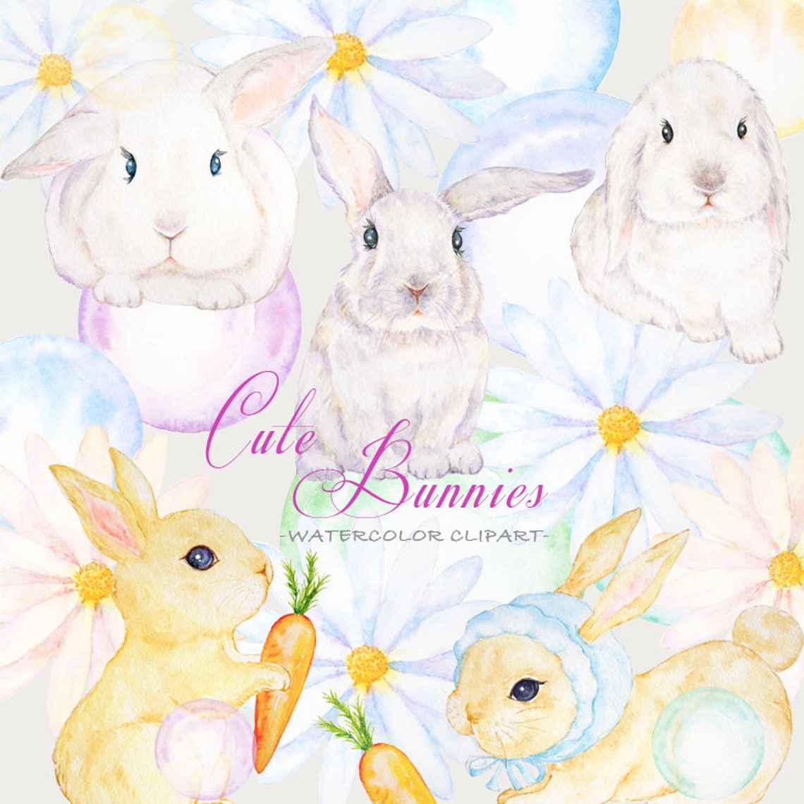Watercolor Rabbit Clipart Hand Drawn Bunny Illustration Baby | Etsy