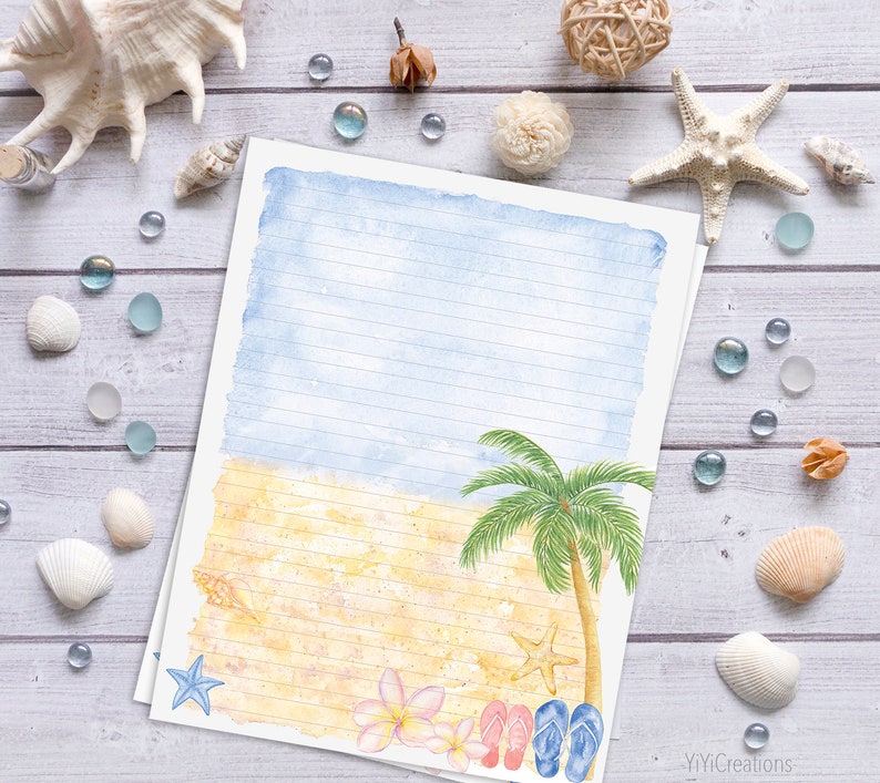 Printable Tropical Palm Tree Letter Paper, Beach Theme Writing ...