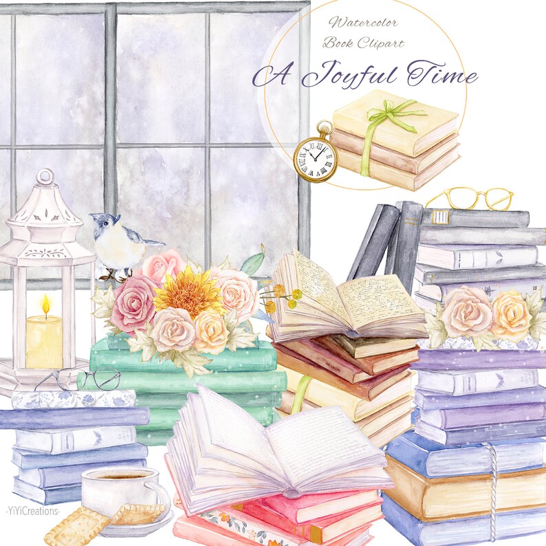 Winter Season Watercolor Book Clipart, Morden Book With Flower Graphic ...