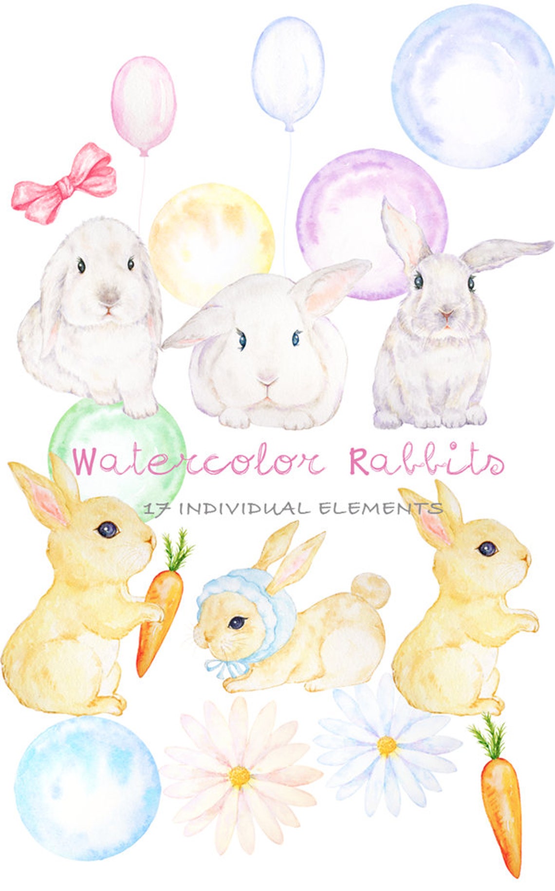 Watercolor Rabbit Clipart Hand Drawn Bunny Illustration Baby | Etsy