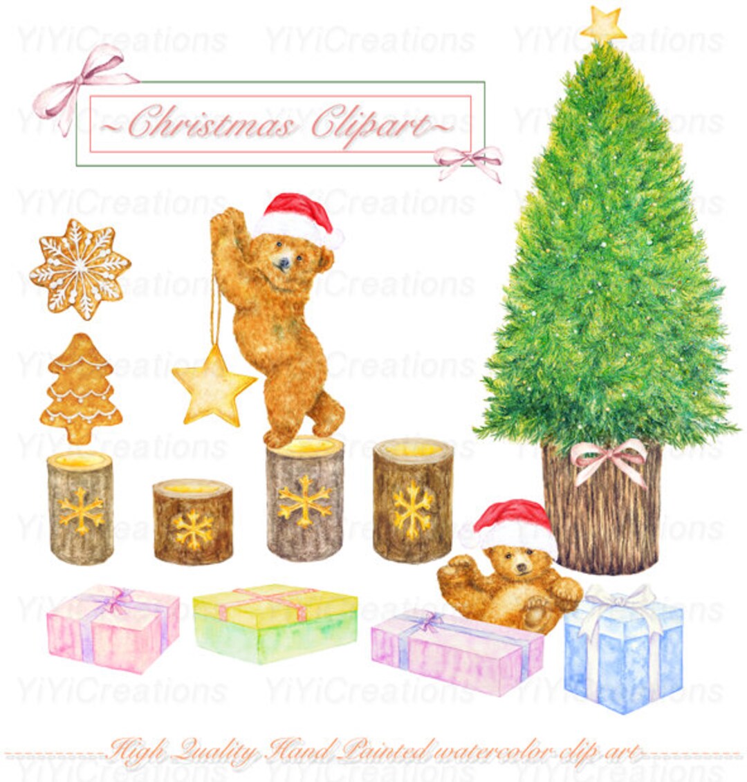 Cute Woodland Holiday Clipart, Christmas Watercolor Clip Art Download ...