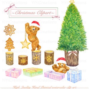 Cute Woodland Holiday Clipart, Christmas Watercolor Clip Art Download ...