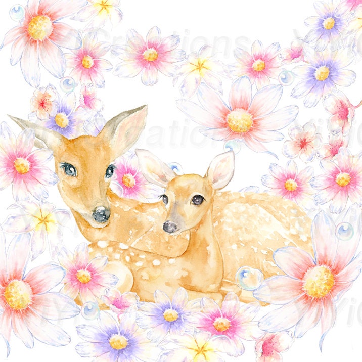 Woodland Deers Clipart Watercolor Forest Animal Mommy and | Etsy