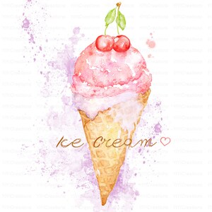 Watercolor Ice Cream Clipart, Summer Treats Illustrations, Sweet ...