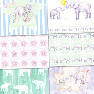 Elephant Digital Paper, Pink and Blue Digital Paper Pack, Baby Elephant ...