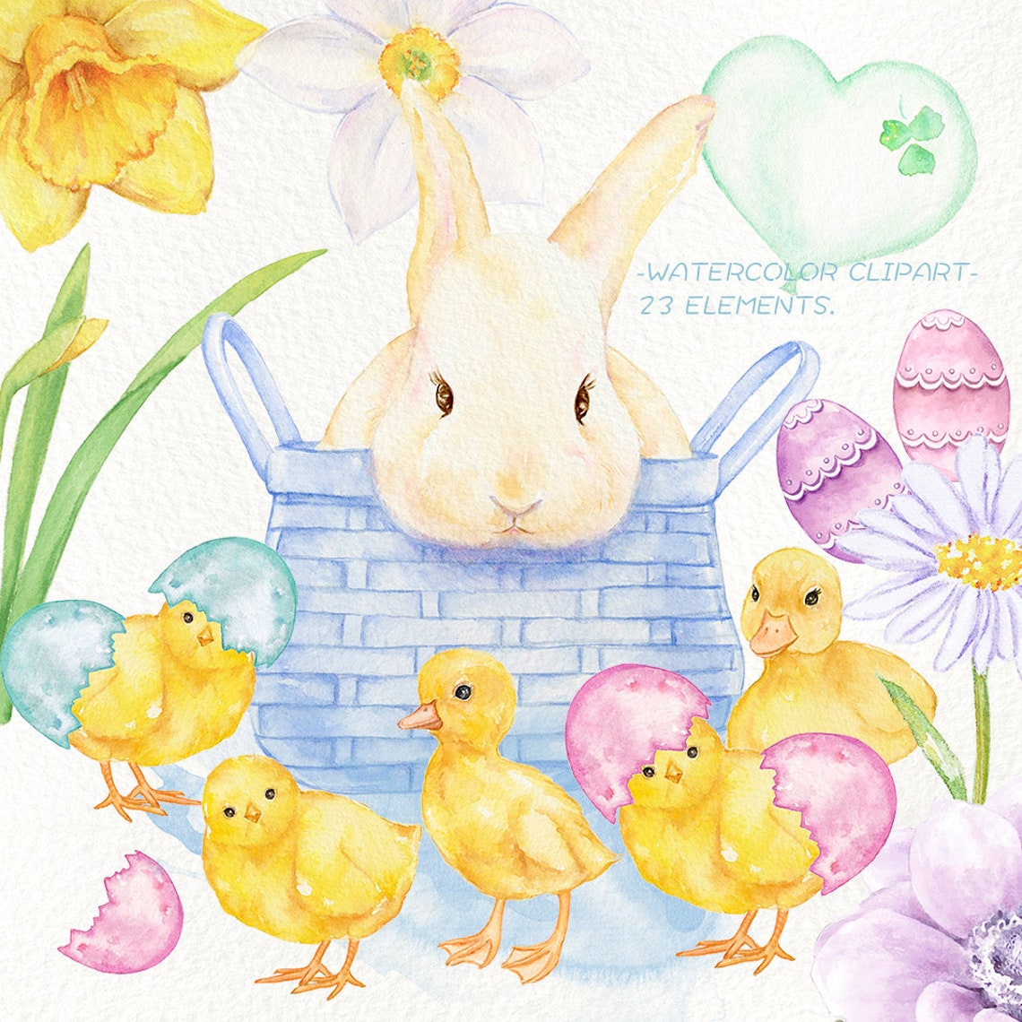 Easter Chick and Duck Clipart Watercolor Little Animal - Etsy