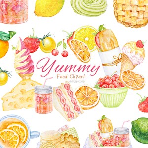 Food and Drink Clipart, Watercolor Fruits Clip Art, Fast Food Printable ...