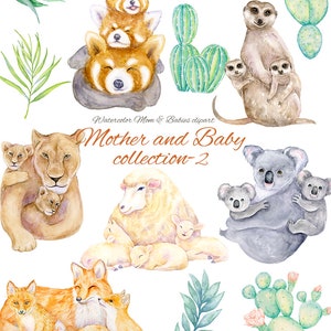 Mother and Baby Animal Collection-2, Mother's Day, Mom & Me, Watercolor ...