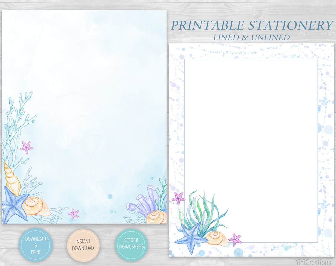 Dolphin Stationery: Blue Ocean Writing Paper Set (digital Download) - Etsy