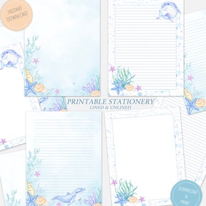 Blue Ocean Printable Writing Paper Set of 8, Cute Dolphin Stationery ...