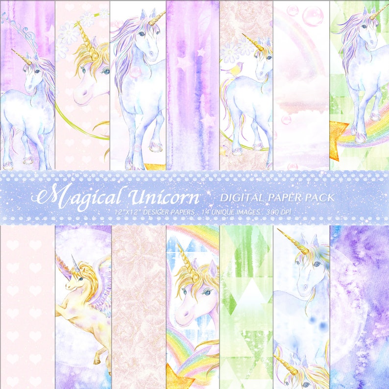 Magical Watercolor Unicorn Digital Paper Watercolor - Etsy