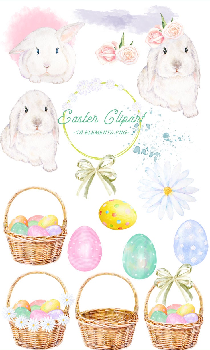 Watercolor Easter Rabbit Clipart Hand Drawn Bunny | Etsy