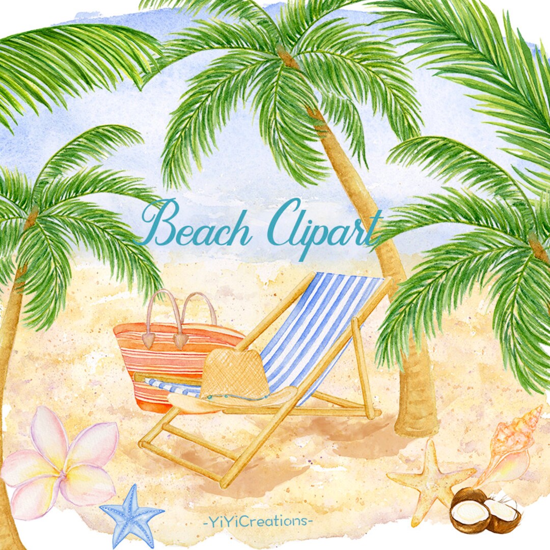 Watercolor Beach Clipart: Summer Vacation Graphics (PNG Files) - Etsy