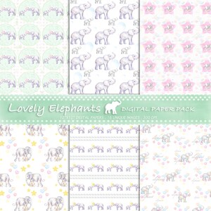 Elephant Digital Paper, Pink and Blue Digital Paper Pack, Baby Elephant ...