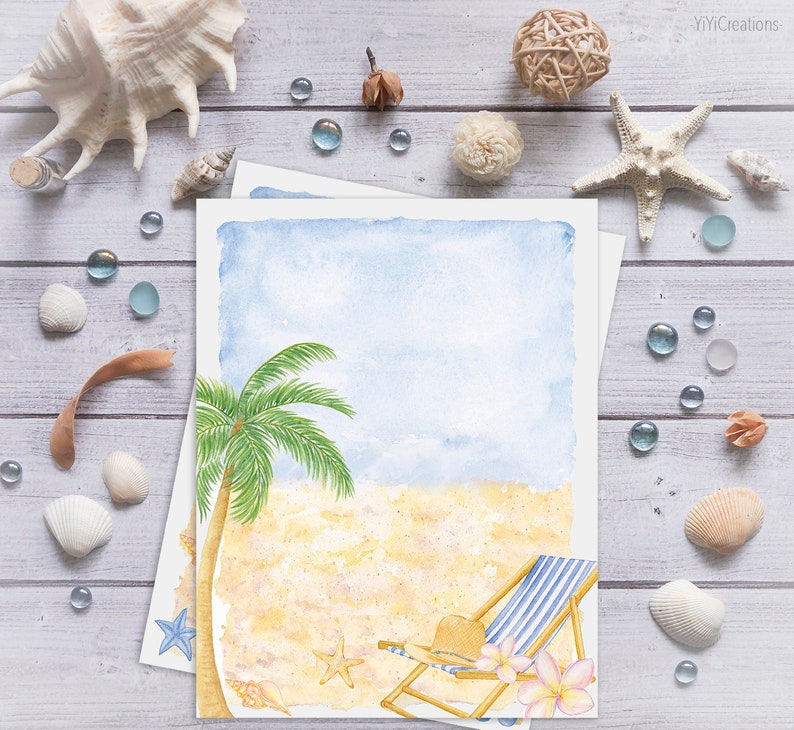 Printable Tropical Palm Tree Letter Paper, Beach Theme Writing ...