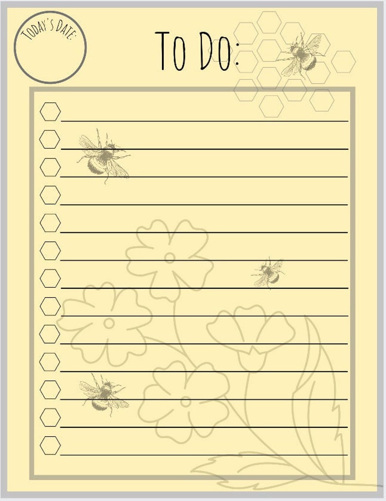 Bee Theme to Do List to Do List Printable to Do Task List - Etsy