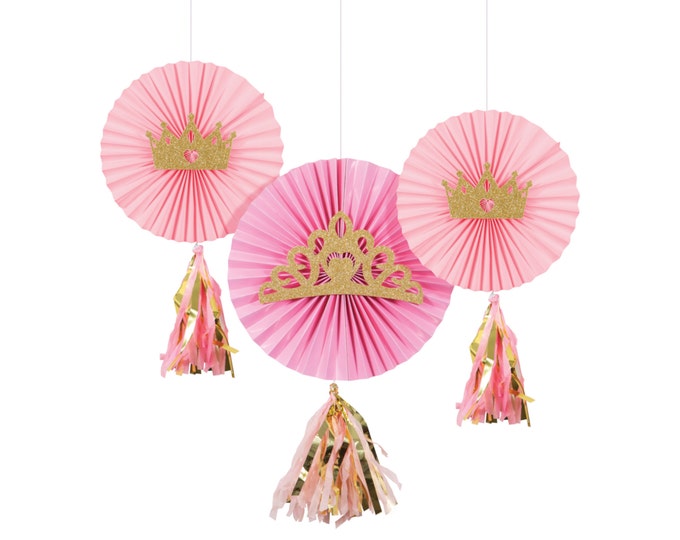 Princess Party Fans, Princess Hanging Decorations, Pink and Gold Paper ...