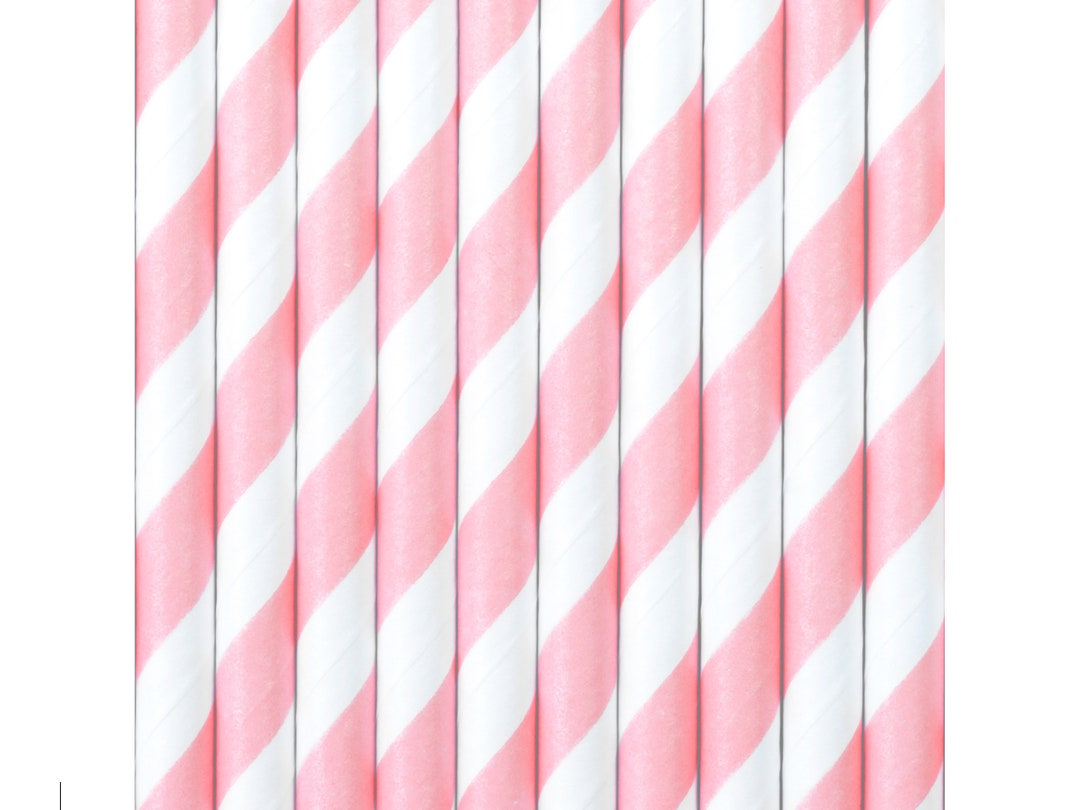 Pink and White Striped Paper Straws 10ct, Pink Straws, Pink Party ...