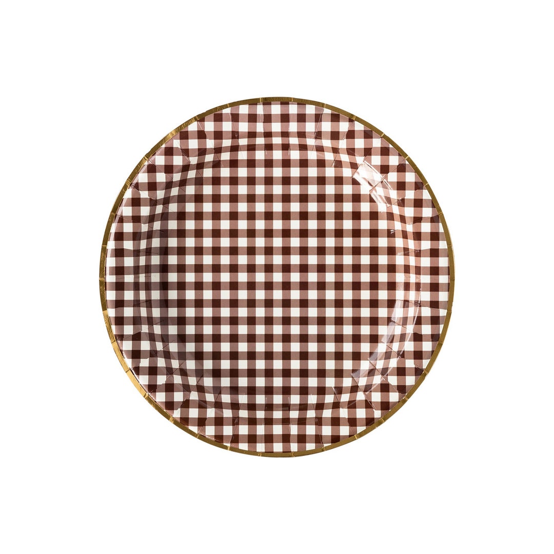 Harvest Brown Gingham Check Plates 8ct, Thanksgiving Plates, Brown ...