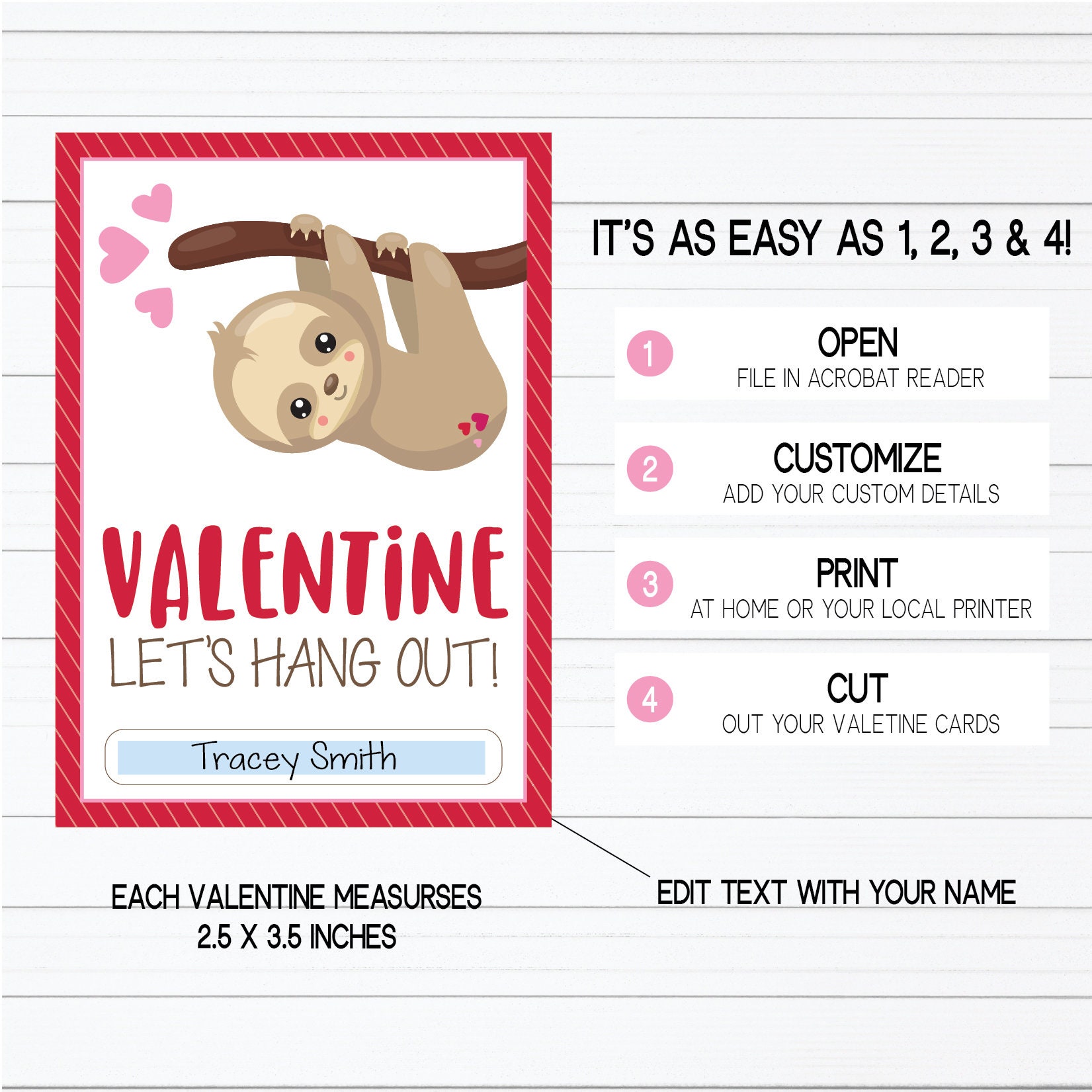 Sloth Valentine Printable Valentine Cards Sloth Valentine - Etsy