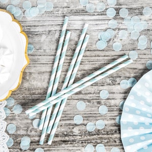Light Blue and White Striped Straws 10ct, Pastel Blue Straws, Blue ...