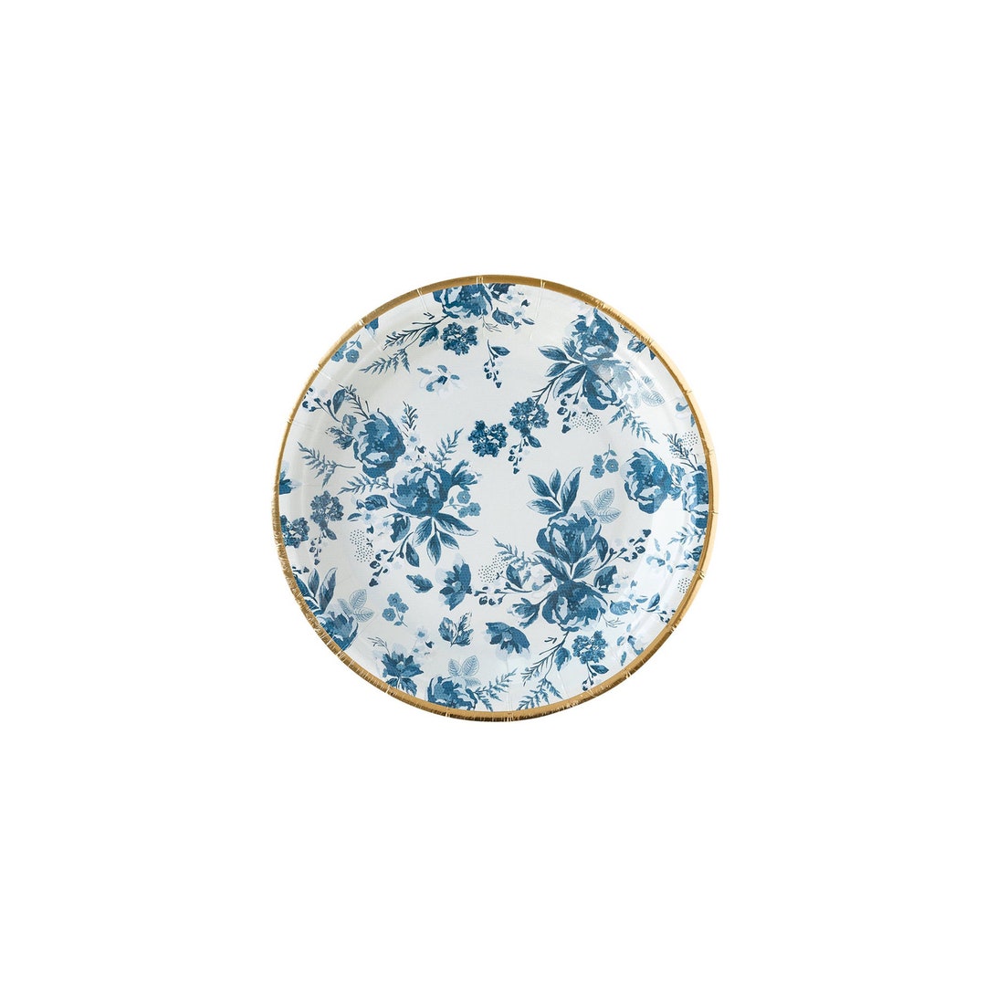 Navy Blue Floral Plates 8ct, Coastal Blue Paper Plates, Hamptons Style ...