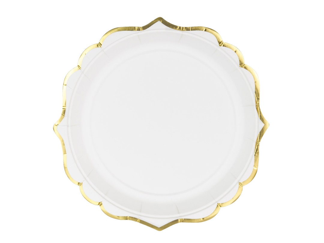 White Gold Rimmed Scalloped Paper Plates 6ct, Small White Dessert ...