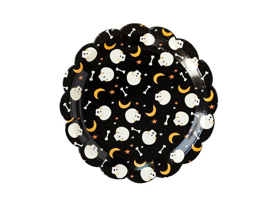 Halloween Skeleton Plates 8ct, Halloween Plates, Scalloped Party Plates ...