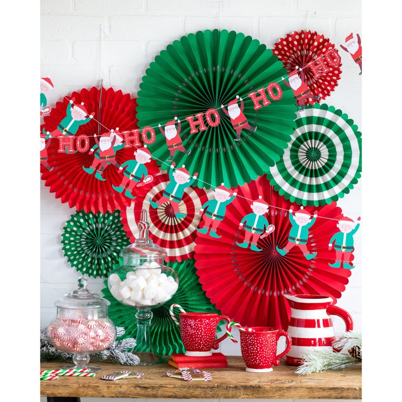 Green Paper Fans, Green Fans, Green Paper Rosettes, Christmas Party ...