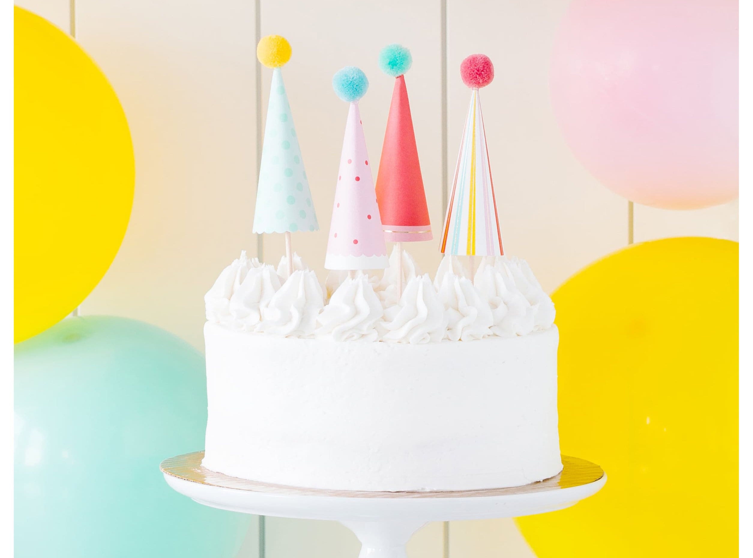Rainbow Party Hat Cake Topper Birthday Hat Cake Topper Pom | Etsy
