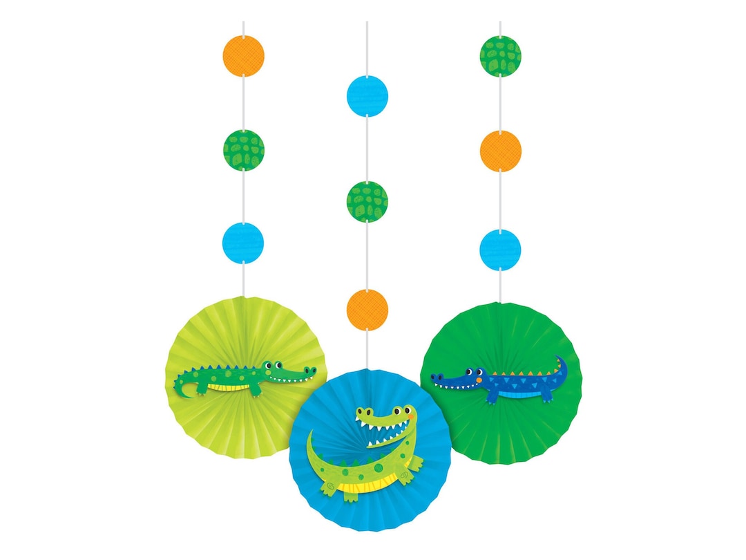 Hanging Alligator Paper Fan Decorations 3ct, Alligator Party Décor ...