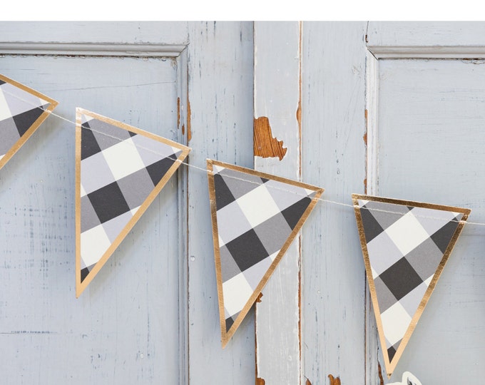 Black and White Buffalo Check Banner, Gingham Pennant Banner, Buffalo ...