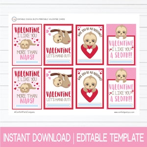 Sloth Valentine, Printable Valentine Cards, Sloth Valentine Cards ...