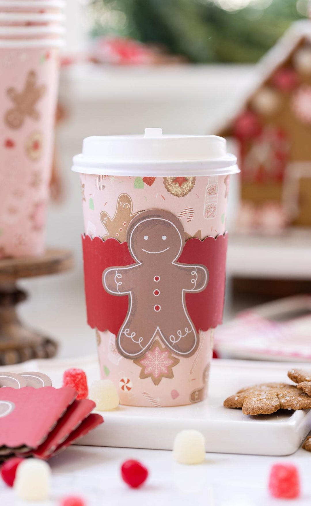 Pink Gingerbread Man Cups With Lids 8ct, Christmas Coffee Cup, Kids ...