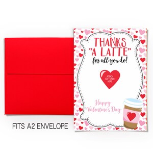 Thanks A Latte Teacher Valentine Card, Coffee Valentine Gift Card ...