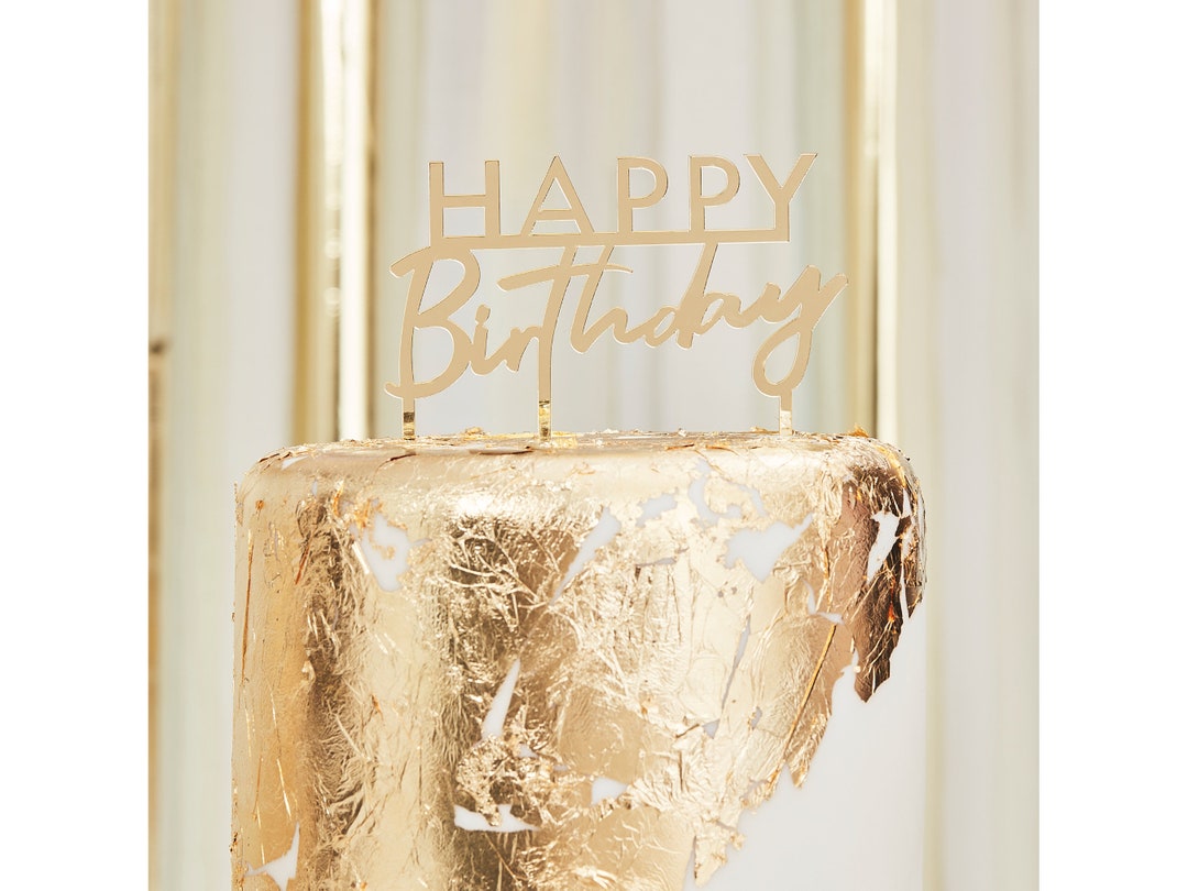 Gold Happy Birthday Cake Topper, Acrylic Topper for Birthday Cake ...