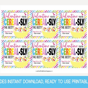 Cereal Valentine's Tags, Cereal Valentines, Printable Valentine Cards ...
