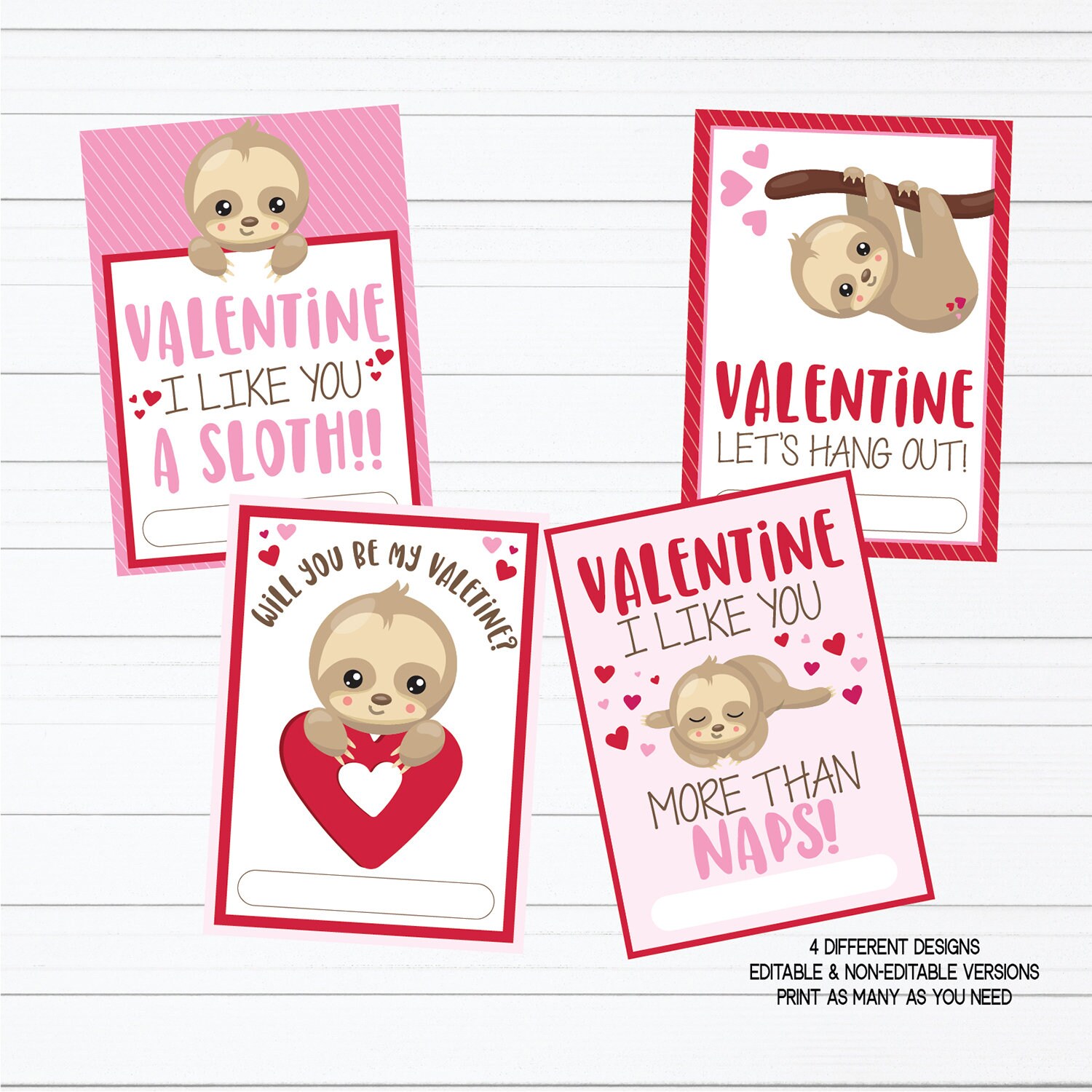 Sloth Valentine Printable Valentine Cards Sloth Valentine - Etsy