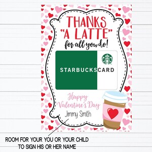 Thanks A Latte Teacher Valentine Card, Coffee Valentine Gift Card ...