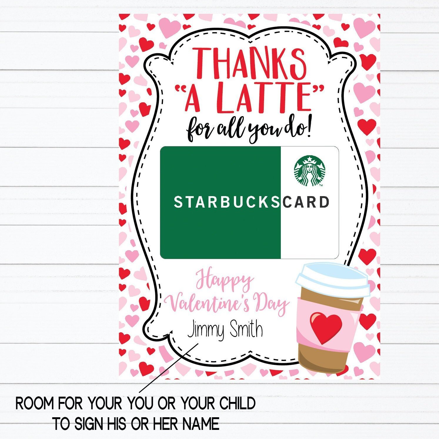 Thanks A Latte Teacher Valentine Card Coffee Valentine Gift | Etsy