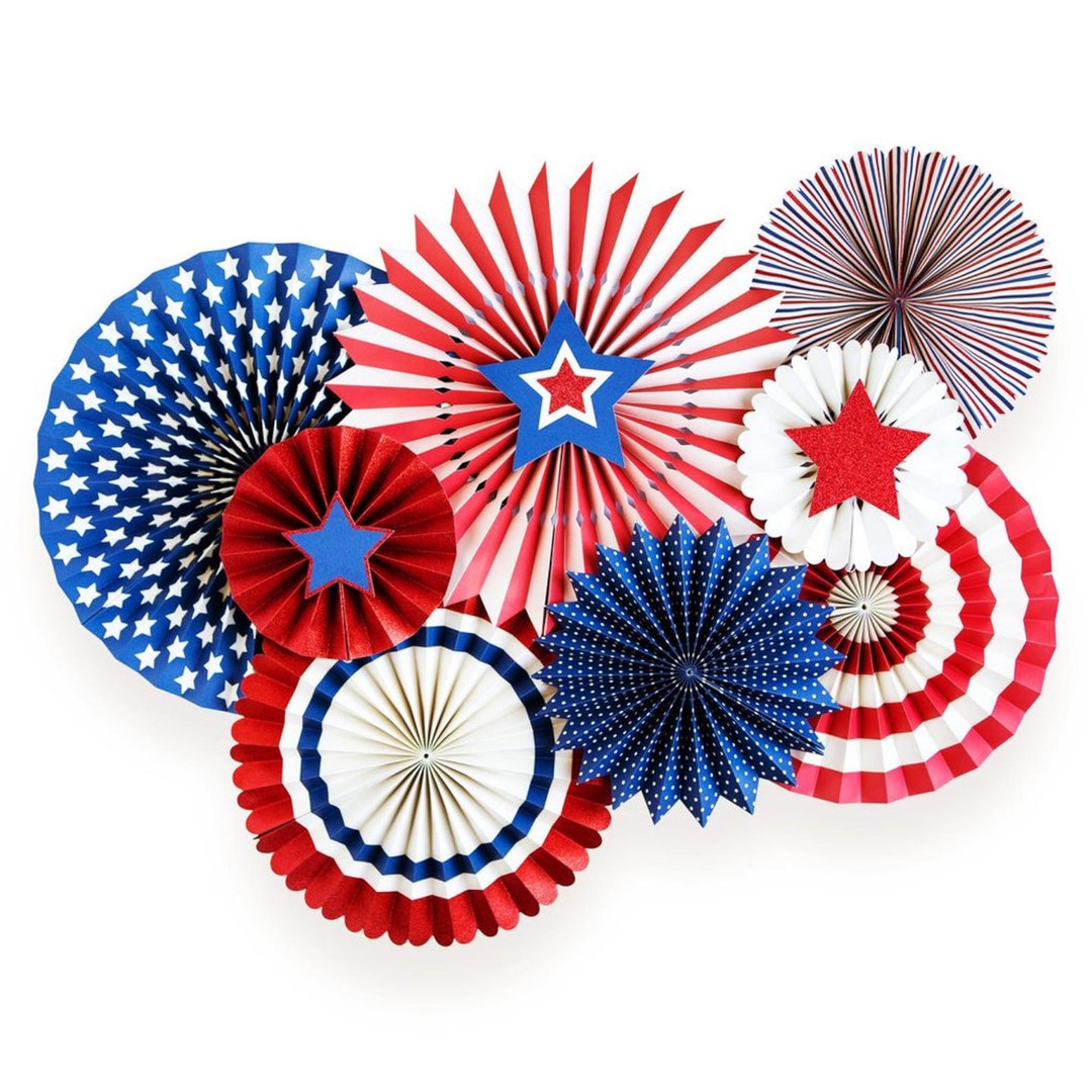 Red White and Blue Paper Fans 4th of July Party Fans July - Etsy