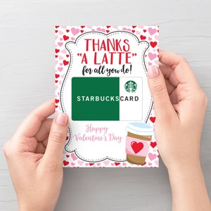 Thanks A Latte Teacher Valentine Card, Coffee Valentine Gift Card ...