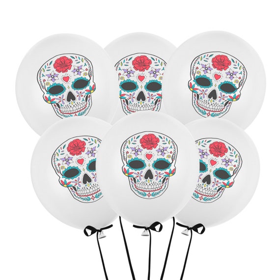 Sugar Skull Balloons 6ct, Day of the Dead Balloons, Dia de los Muertos ...