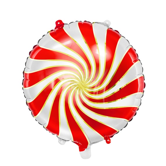 Red Candy Balloon, Round Candy Cane Balloon, Candy Cane Decorations ...